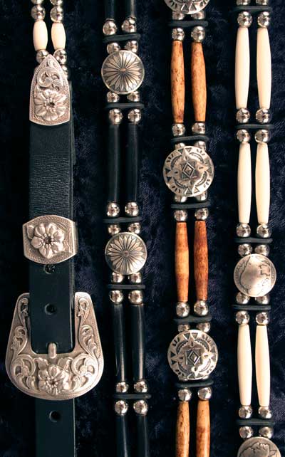 2 Strand Beaded Belts with Conchos, Cow Bone Buffalo Horn Bead